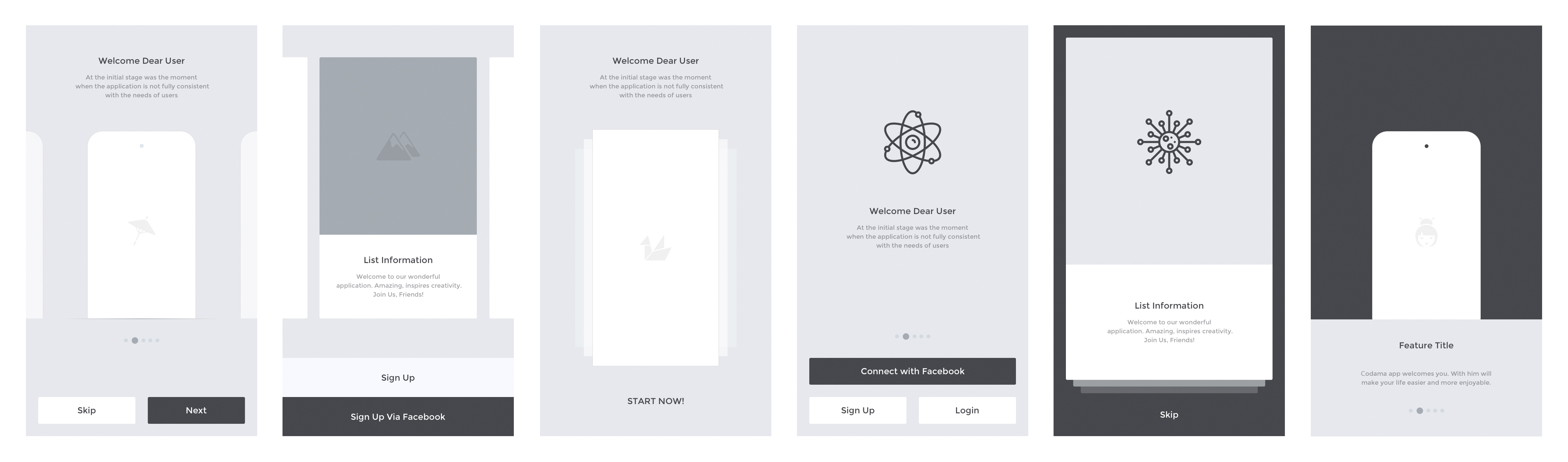 Codama iOS Wireframe UI Kit by Qo7 | ThemeForest